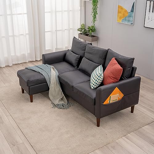 Panana Convertible Sectional Sofa Couch, 2 and 3 Seat L Shaped Sofa with Armrest Small Couch Ottoman for Living Room, Apartment and Office (Track Arms, 3 Seats with Ottoman)