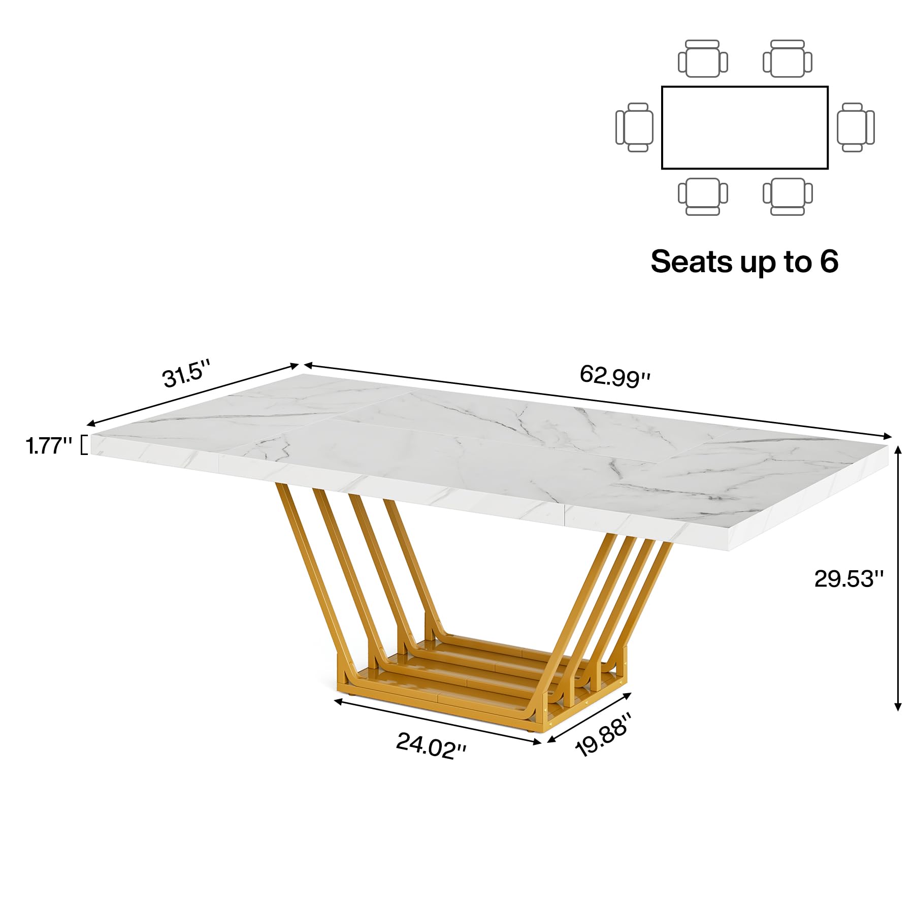 Tribesigns 63-Inch Modern Computer Desk, White Executive Desk with Gold Metal Frame, Large Office Desk Workstation Business Furniture for Home Office, Easy Assembly, Only Desk