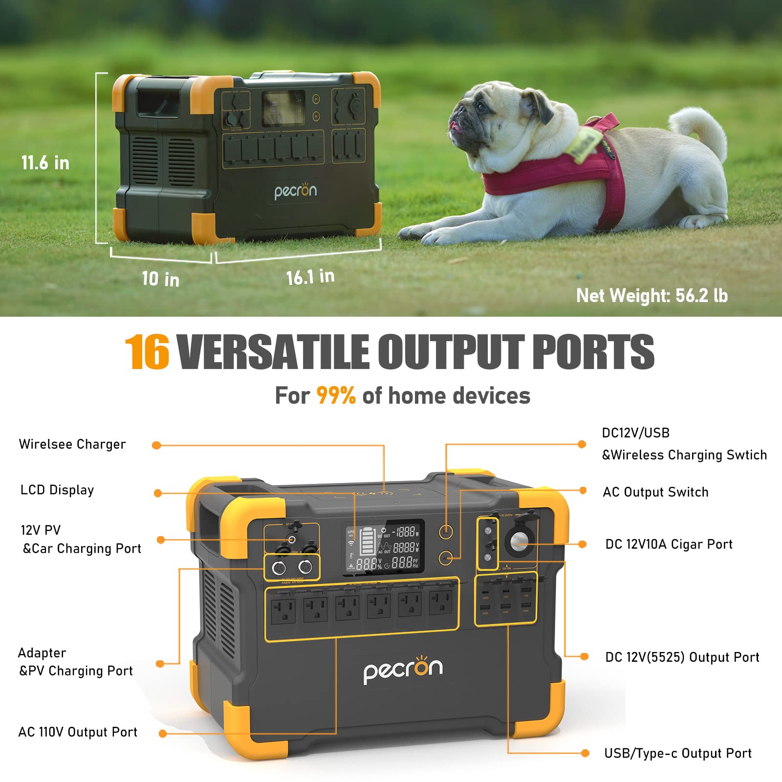 pecron E3000 Portable Power Station,3108Wh Portable Solar Generator with 6X110V/2000W AC Outlets 1200W Max Solar Input Backup Power for Outdoors Camping Fishing Emergency
