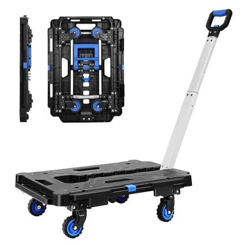 MUNBYN Platform Truck, Push Cart Dolly Moving Foldable Hand Truck, 300lbs Portable Trolley for Garage Household & Office Use Storage