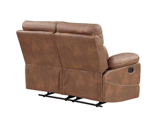 Steve Silver Furniture Rudger Upholstered Manual Reclining Loveseat, Microsuede, Effortless Reclining, Contrasting Baseball Stitching, Transitional, Living Room, 37.5" D x 61.5" W x 41" H, Brown
