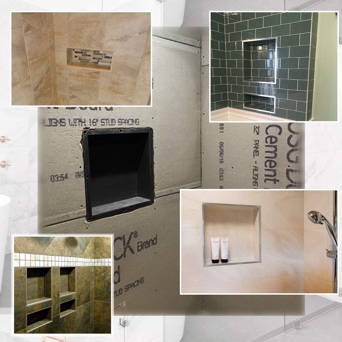 Zigzag Easy Installation Waterproof Double Recessed Shower Shelves Niche, ABS Plastics Bathroom Shower Niche 16 × 24 Inches for Shampoo, Soap and Foot Rest