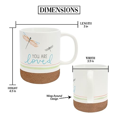 Pavilion Gift Company – You Are Loved - 16-ounce Stoneware Mug with Sandy Glazed Bottom, Dragonfly, Large Handle Coffee Cup, Survivor Encouragement Gift, 1 Count (Pack of 1), 3.5” x 3.5”