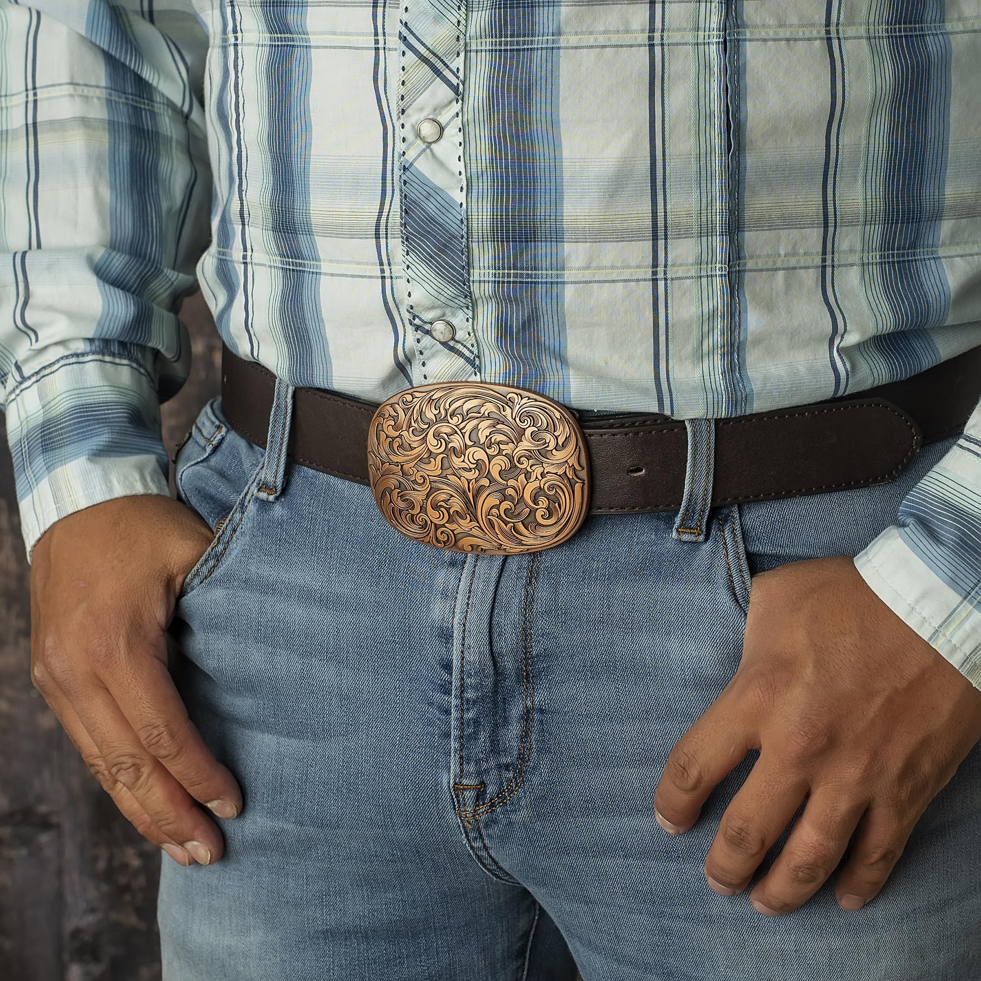 Itera Antique Silver Engraved Floral Belt Buckle - Stylish, Heavy-Duty, Vintage Western Accessory