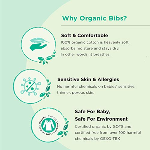 KiddyStar Organic Cotton Toddler Bibs: Bandana Bibs for Drooling, Teething, Feeding & Newborn Babies, Ultra Soft & Absorbent, 8 Pack