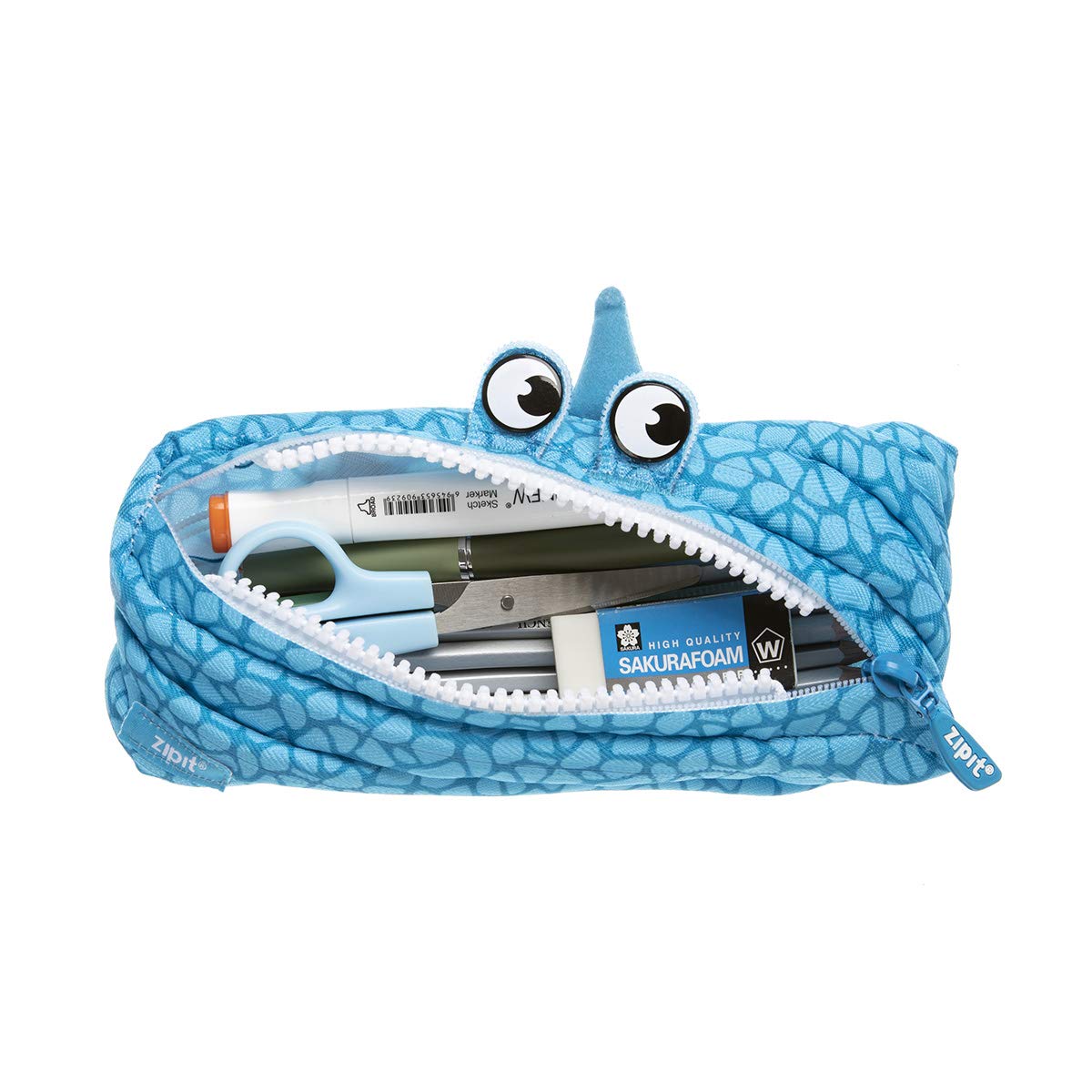 ZIPIT Dino Pencil Case for Boys | Pencil Pouch for School, College and Office | Pencil Bag for Kids (Blue)