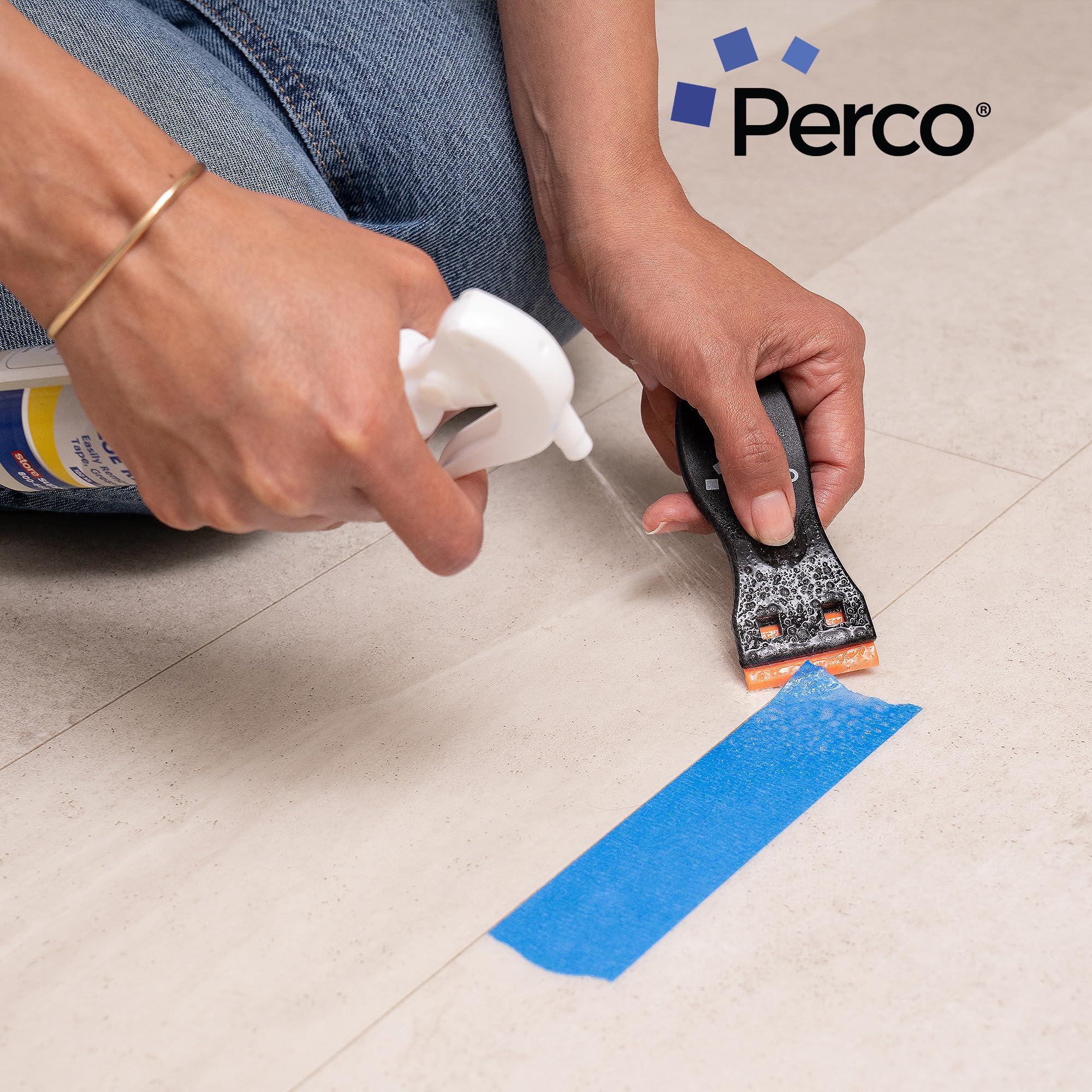 Perco Glue Off Adhesive Remover - New Stronger Formula! - 3.3 oz with Scraper & Plastic Razor | Glue Remover Spray Effortlessly Erase Adhesive Hassles & Car Stickers - for Label Sticker Residue