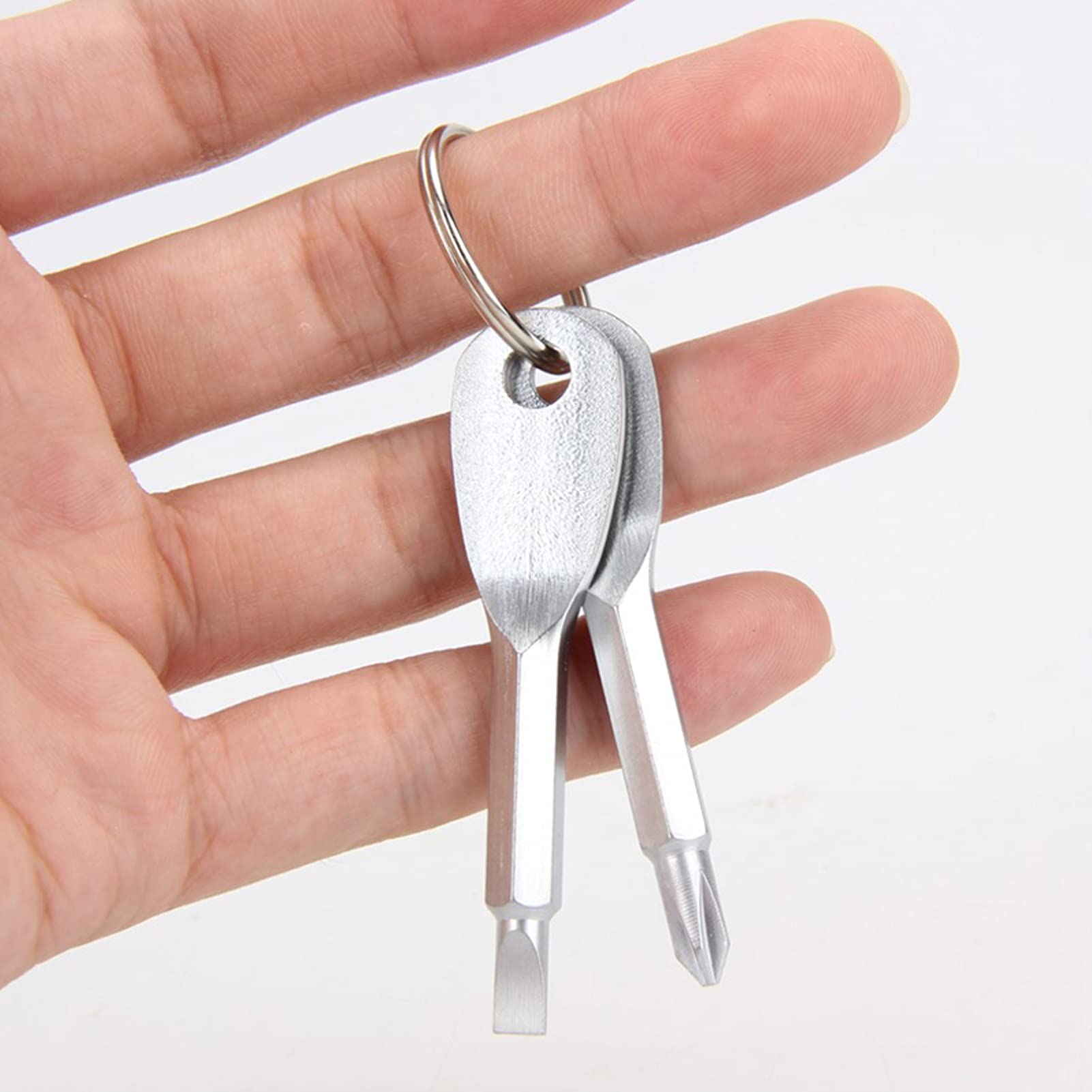 MJIYA Pocket Screwdriver, Keychain Screwdriver Dual-purpose: Flat Head Screwdriver & Small Phillips Head Screwdriver Set, Mens Keychain Tool, Screwdriver Gadgets (S, Silver)