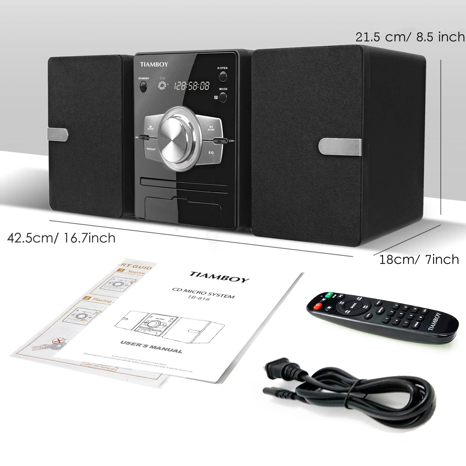 Micro CD Stereo Shelf System, 30W RMS Hi-Fi System with CD Player, Bluetooth, USB Playback, FM Radio, AUX-Input, 2-Way Music Crisp-Sound, DSP-Tech