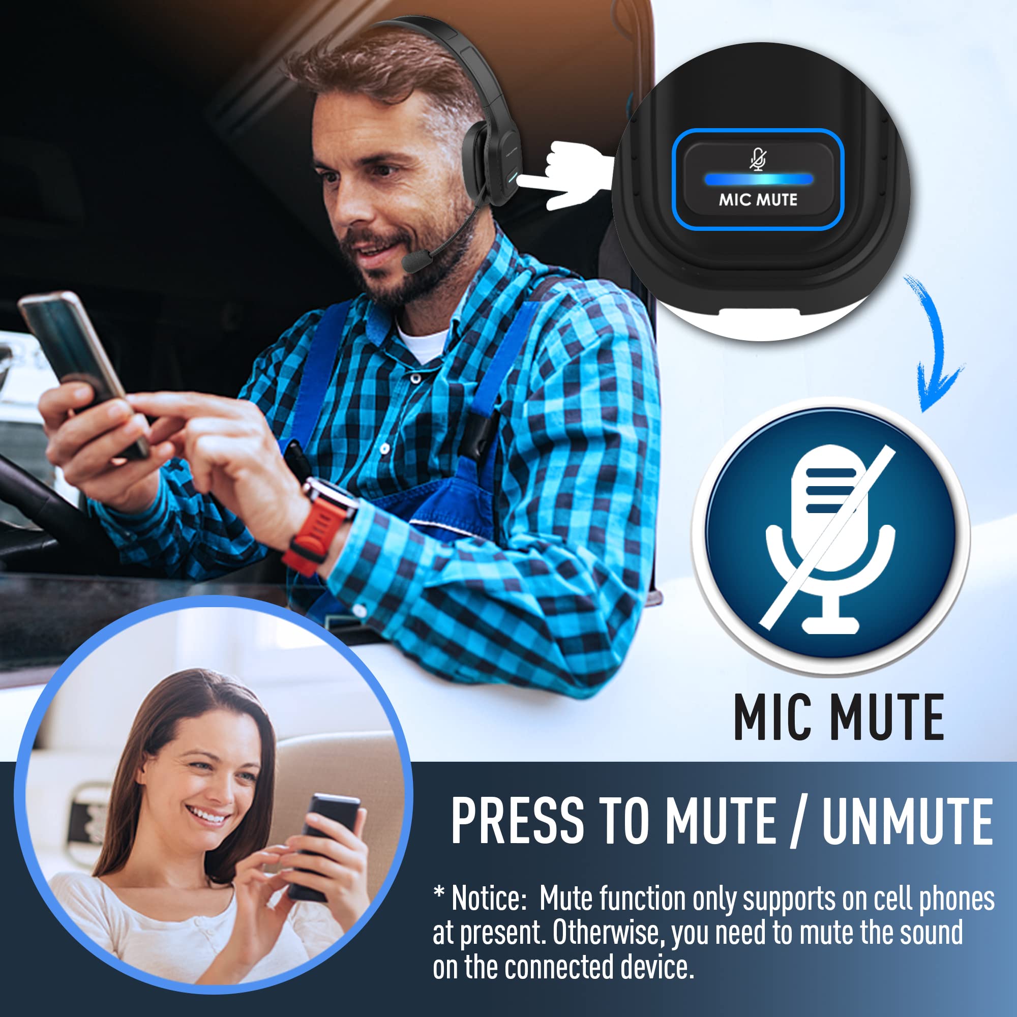 VELKPRO Wireless Headset with Microphone - Single-Ear Headphone, Adjustable Headband, Noise Isolation Mic - Communication for Truck Drivers, Home Office, Call Center