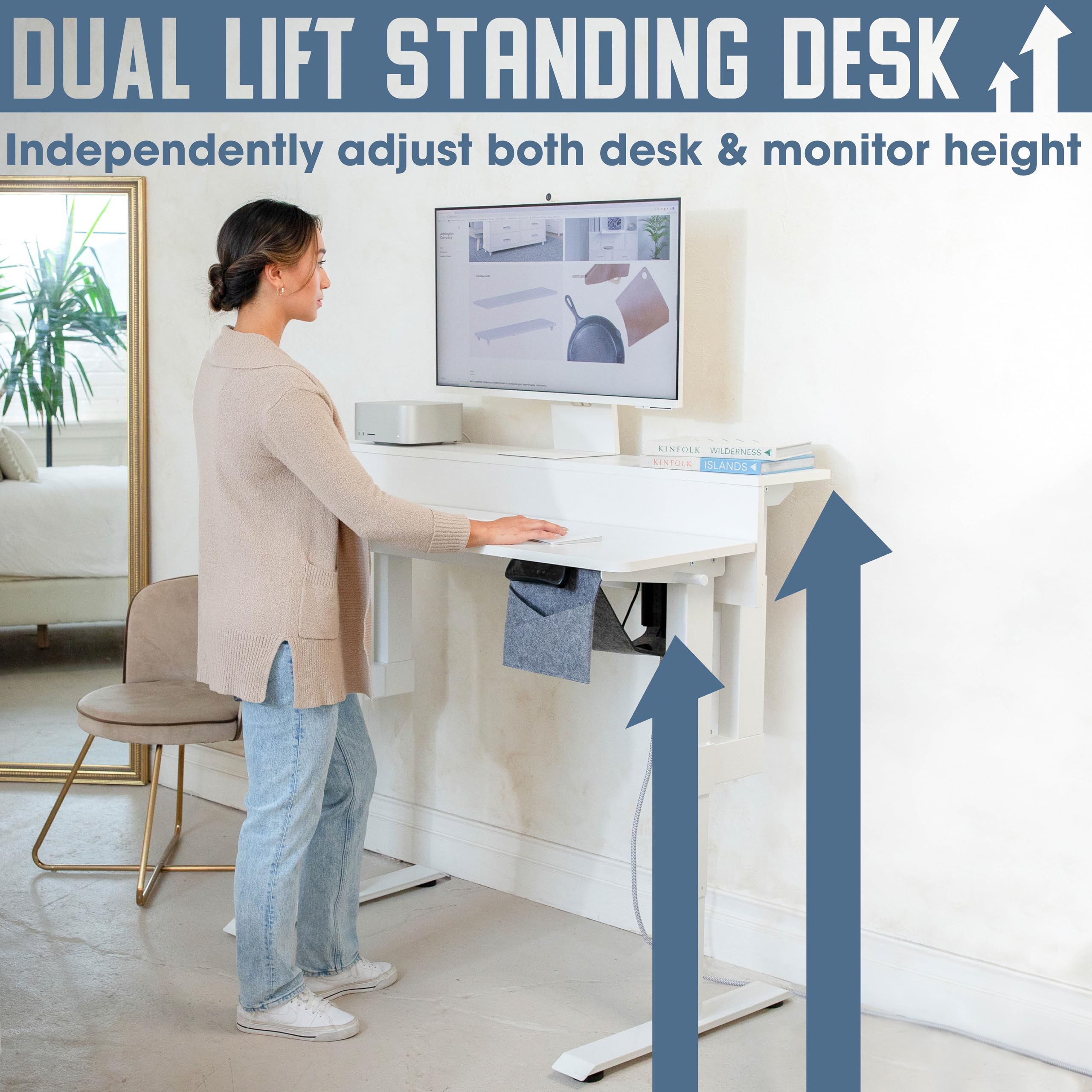 Roam & Remain Dual Lift Adjustable Height Standing Desk β Adjust Both Monitor and Desk Height, Dual Electric Motors 48 x 24 (White)