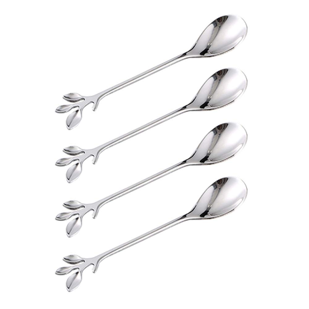 Turbokey Demitasse Espresso Spoons, 4.7 Inches Stainless Steel Mini Coffee Spoons Set of 4,Small Spoons for Dessert,Tea,Appetizer,Party Supplies (4 Spoons-Silver)