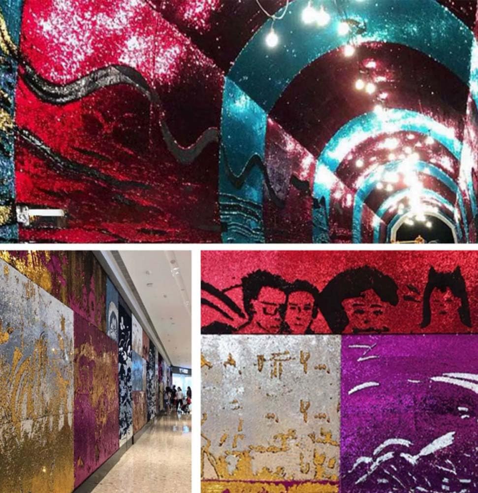 Sequin Fabric Sensory Wall 5mm High Density Reversible Sequin Fabric for Kids Fabric by The Yard Christmas Colors(1 yd, Red to Green