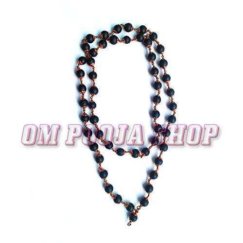 Om Pooja Shop Natural Round Shape Shaligram Mala/Rosary in Copper Capping