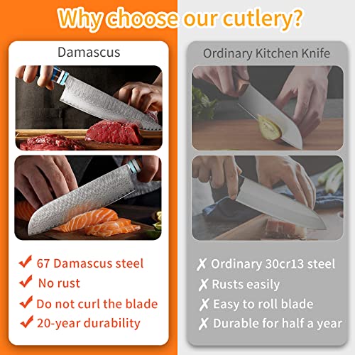 Kuwata Chef Knife Set Damascus, 2PCS Professional Japanese VG-10 High Carbon Stainless Steel Kitchen Knife Set Chefs Knife, Santoku Knives, Knives Set for Kitchen with Gift Box