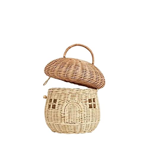 Storage Baskets, 25x25cm Rattan Woven Storage Basket with Lid, Mushroom Shaped Handmade Shelf Organizer, Home Storage Box for Kids Room Decoration