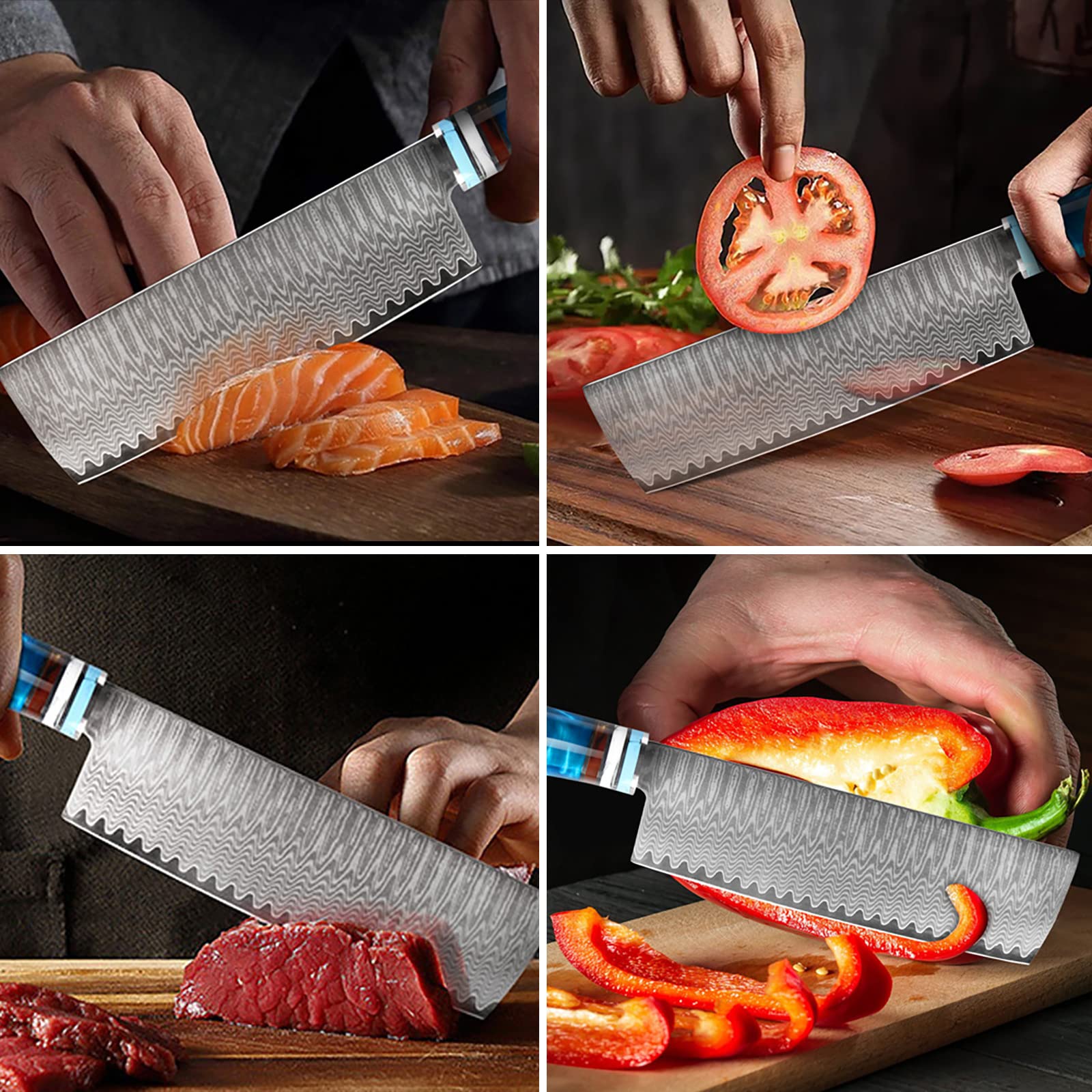Kuwata Nakiri Chef Knife, Japanese VG-10 High Carbon Steel Damascus Professional Kitchen Chefs Cooking Knife in Gift Box, G10 Ergonomic Handle, Gift Box for Family, Restaurant