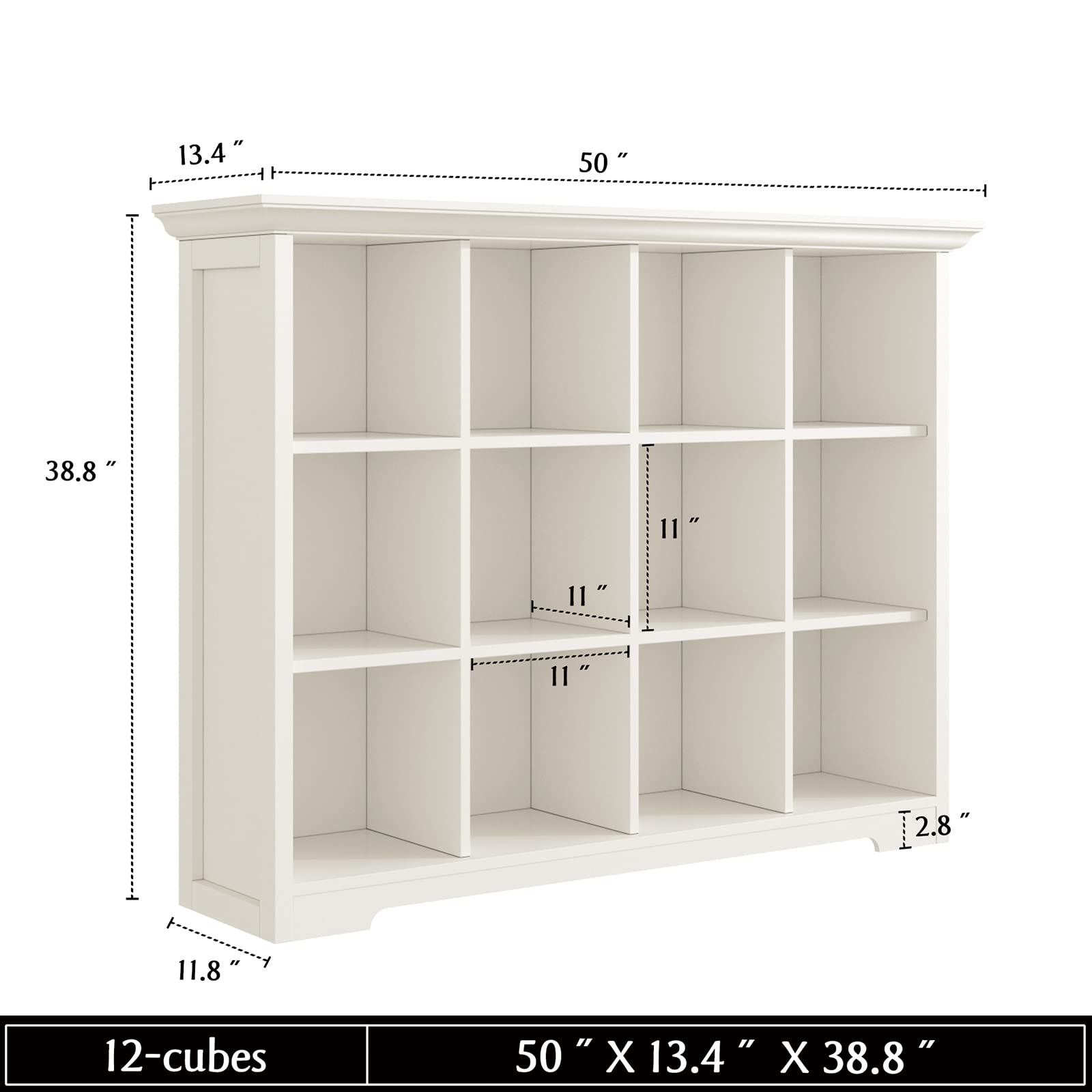 OSCHF Cube Storage Bookcase with Base - Wooden 3 Tiers Floor Standing Open Shelf Cabinet for Home and Office, 12-Cube Lattice Bookshelf, Black