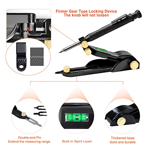MARSBASE Multi-function Scribing Tool with Carpenter Pencils Aluminum Alloy Scribe Tool with Deep Hole Pencil Built-in Level, Scriber Marking Tools for Woodworking Line Marker