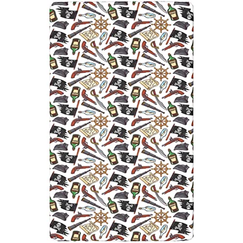 Pirates Themed Fitted Mini Crib Sheets,Portable Mini Crib Sheets Soft & Stretchy Fitted Crib Sheet-Baby Crib Sheets for Girl or Boy,24“ x38“,Multicolor