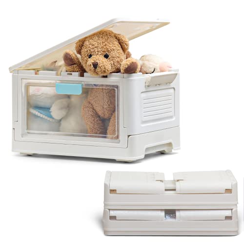 Storage Bins with Lids, Dual Open Large Storage Boxes Plastic 23Qt, Stackable Collapsible Closet Organizers and Storage, Foldable Storage Containers for Clothes,Toys,Food,Kitchen,Dorm,Bedroom Storage