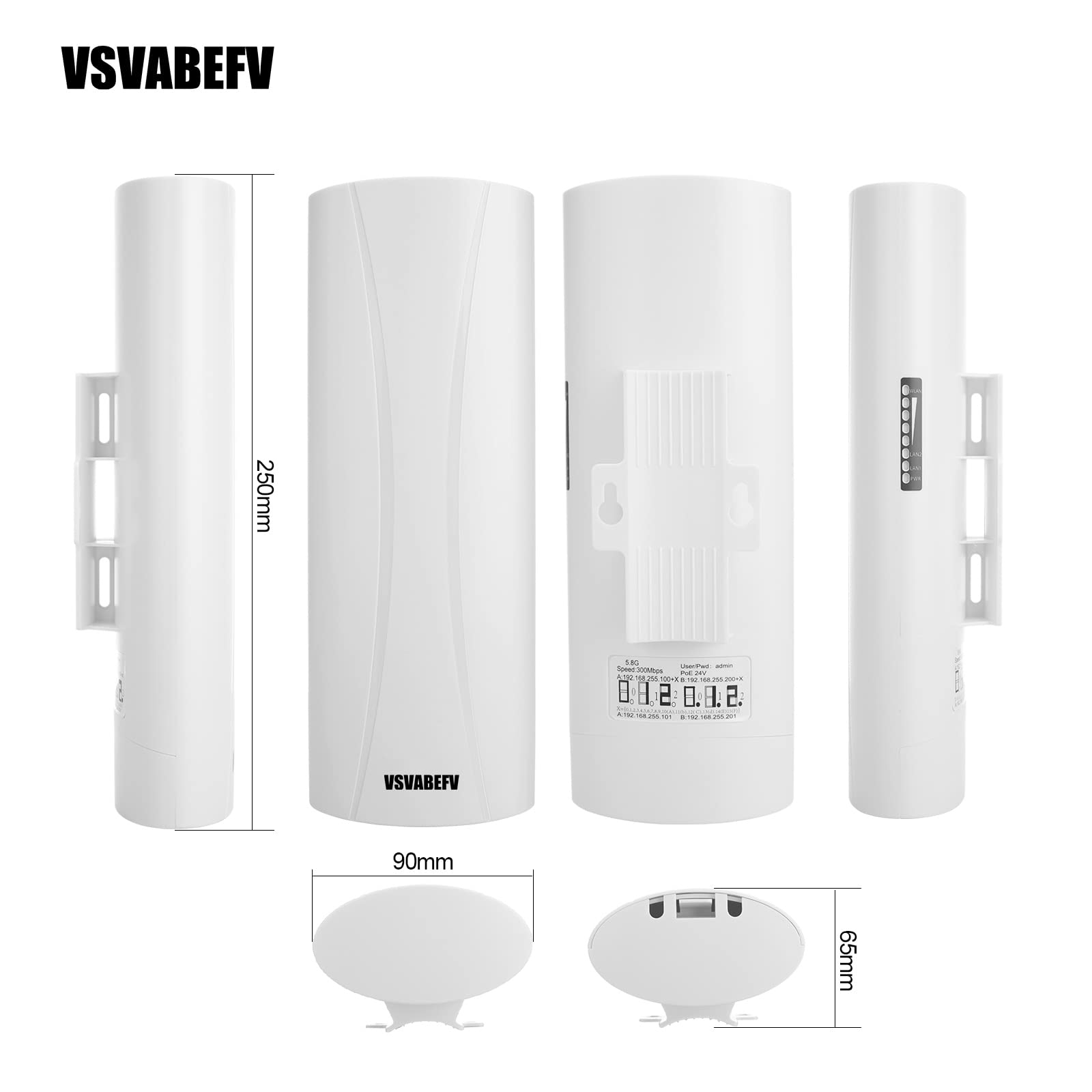 Point to Point Wireless Bridge Router,VSVABEFV 3KM Outdoor Long Range WiFi Bridge 5.8G 300Mbps Wireless Access Point Preset Wireless CPE kit 14dBi WiFi Signal Amplifier for Network Extension, 2-Pack