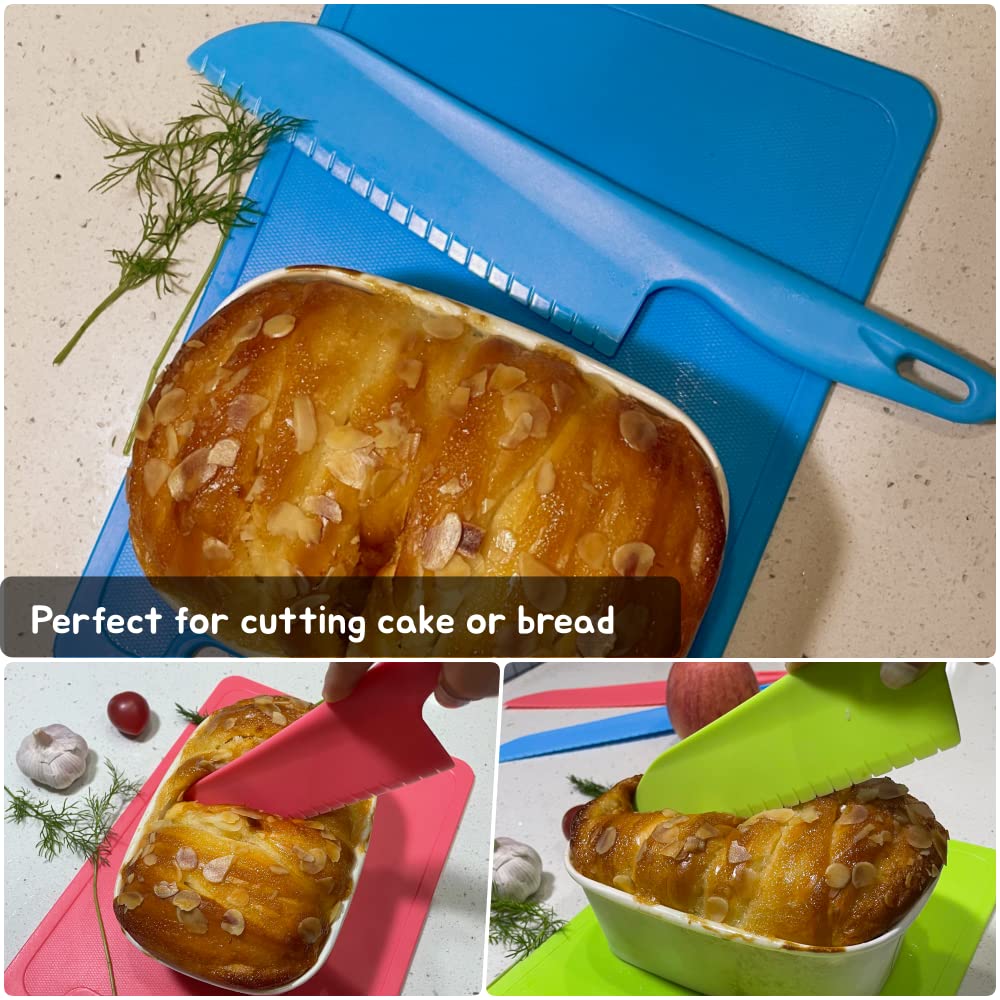 jawbush 11" Large Lettuce Knife with Plastic Cutting Board for Salad to Prevent Browning, Green Nylon Knives Bonus with Fork Spoon, Plastic Kitchen Knife for Veggies, Fruit, Bread, Cake, Salad