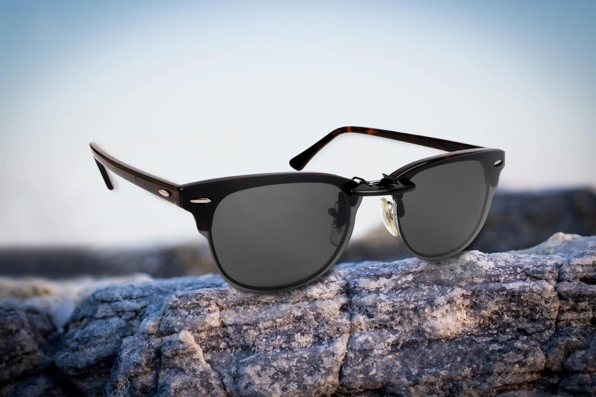 Polarized CLIP-ON Sunglasses for Ray-Ban Clubmaster RB5154 (RX5154) 51-21-145 (Black)