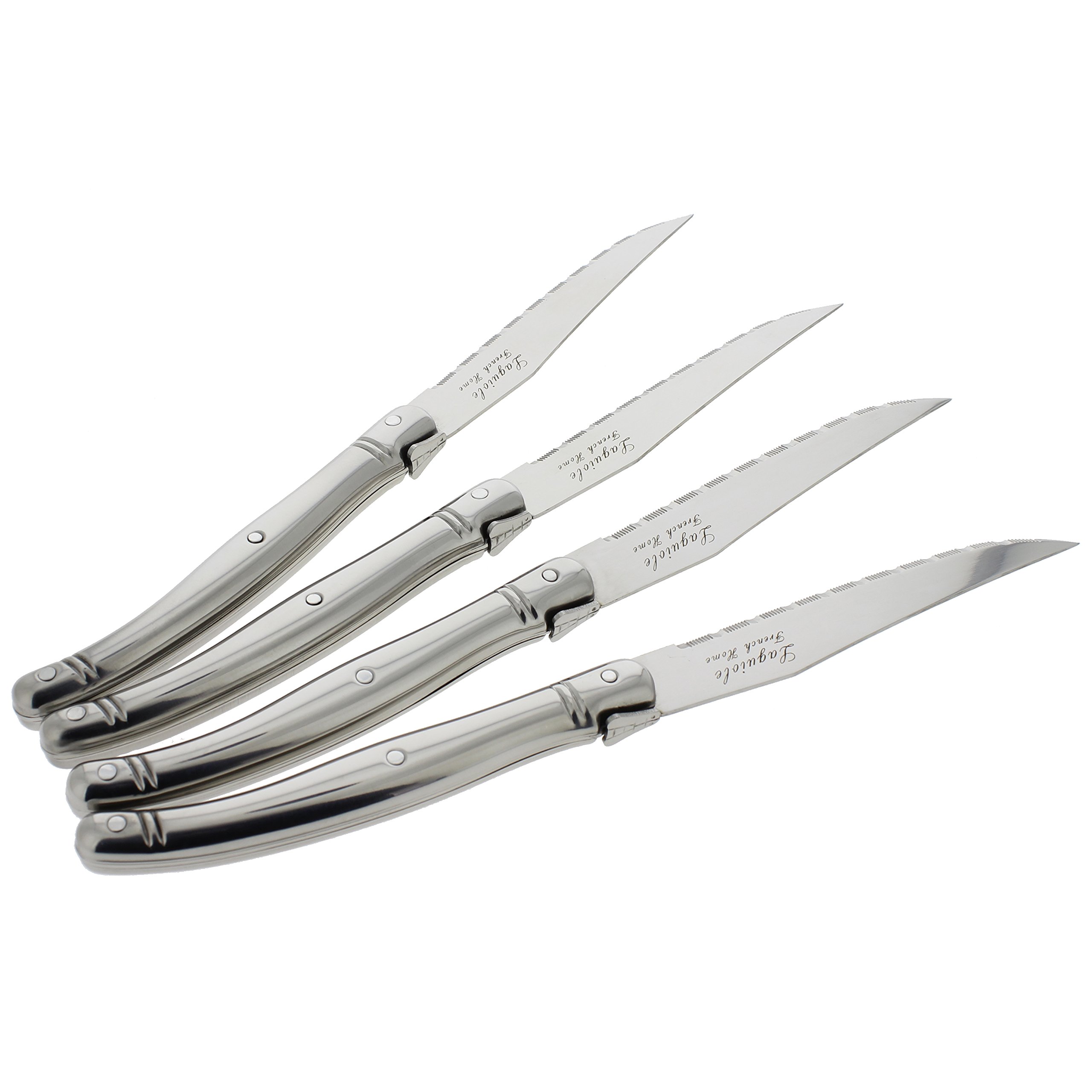 Laguiole 4-Piece Steak Knives (Stainless Steel) - Stainless Steel Knife Set – Smooth Cut Serrated Knife Blade – Dishwasher Safe Steak Knife Set – Luxurious Kitchen Knife Set for Parties…