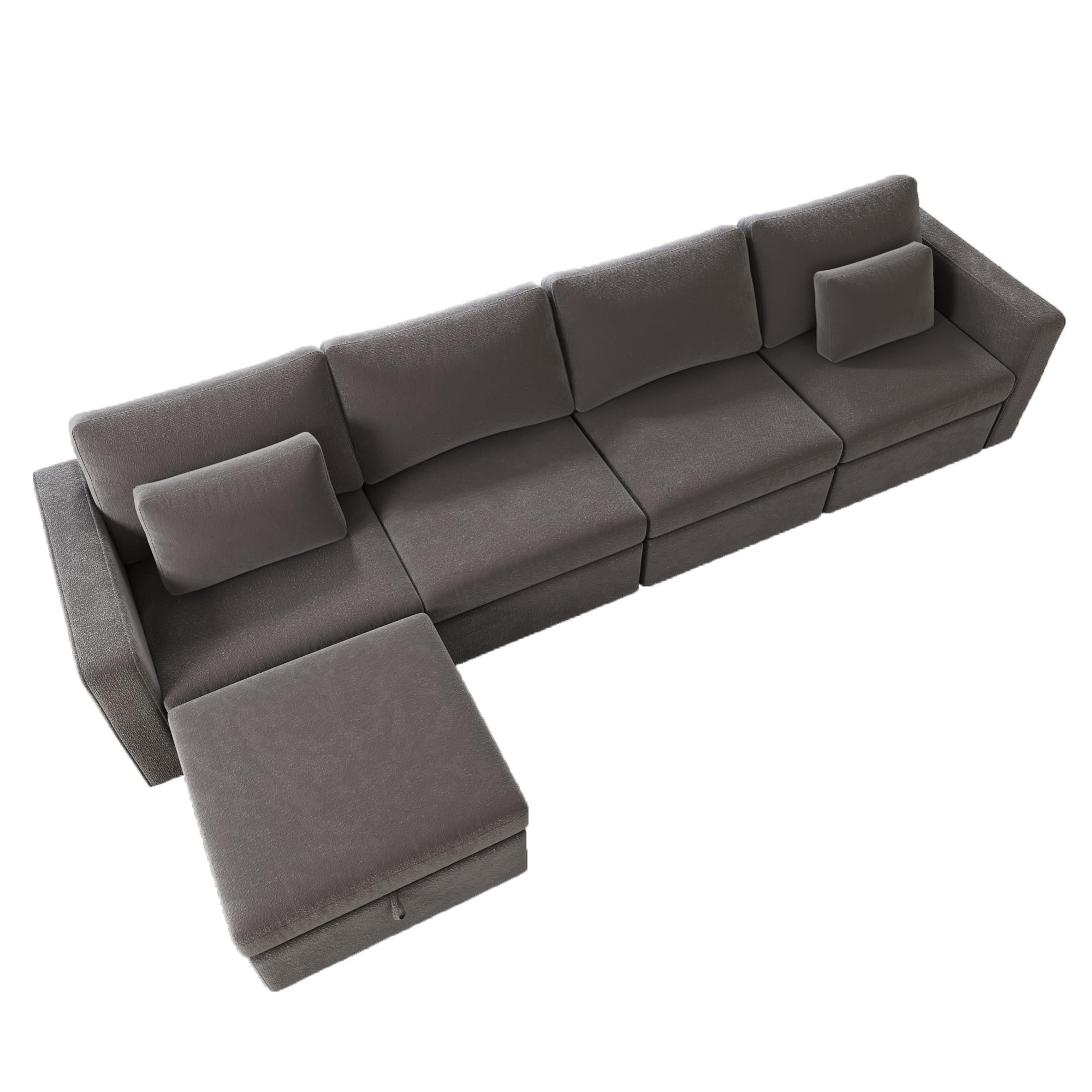 RENDGO Oversized Modular Sectional Sofa Convertible Linen Fabric Couch Set, L Shaped Couch with Reversible Chaise, 130 inch Width,5 Seat Modular Sofa with Storage Ottomans, Dark Grey
