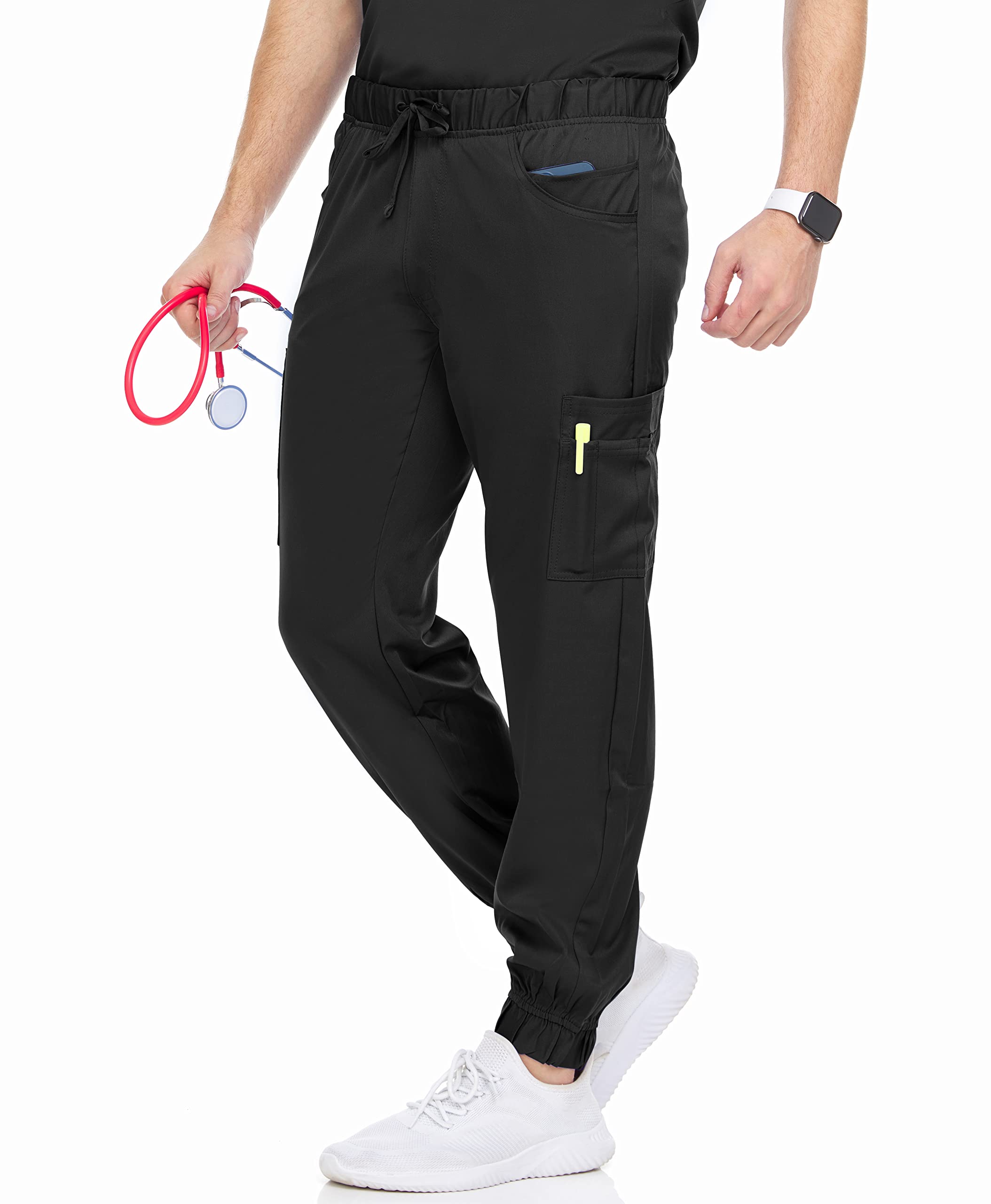 MediChic Mens Scrubs Stretch Scrub Joggers Pants with Six Pockets, Available in Over Eight Colors Black