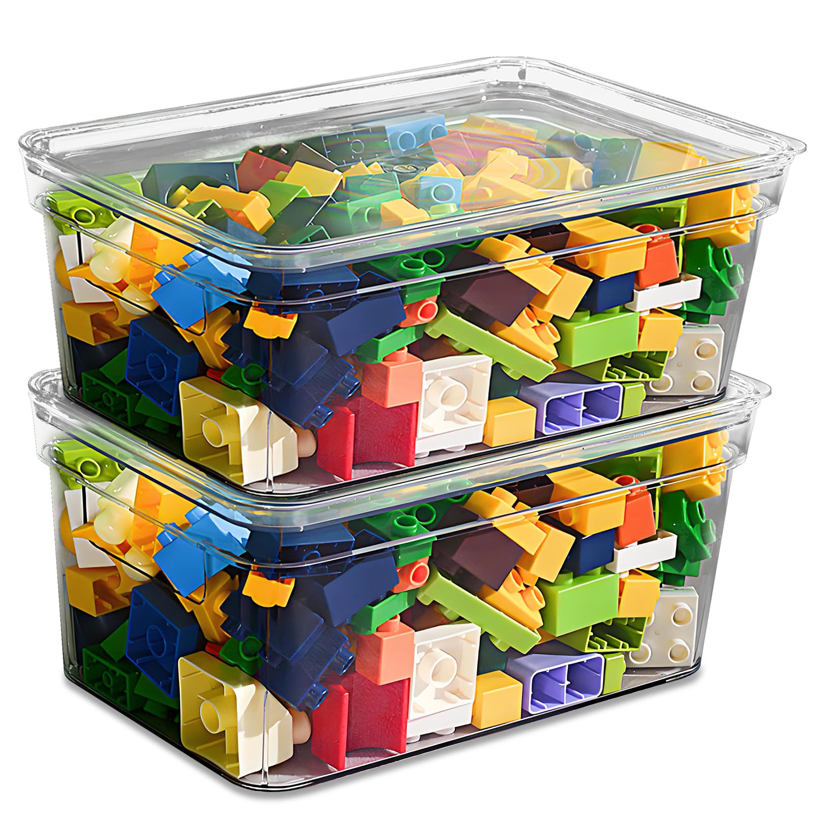 NDETN Clear Toy Storage Bins, Small Storage Containers with Lids, Small Plastic Storage Bins, Toy Organizers and Storage Bin, Clear Containers for Organizing (2 Pack)