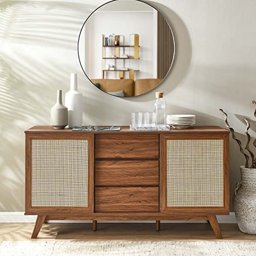 Modway Soma 59" Rattan High TV Stand Sideboard, Walnut