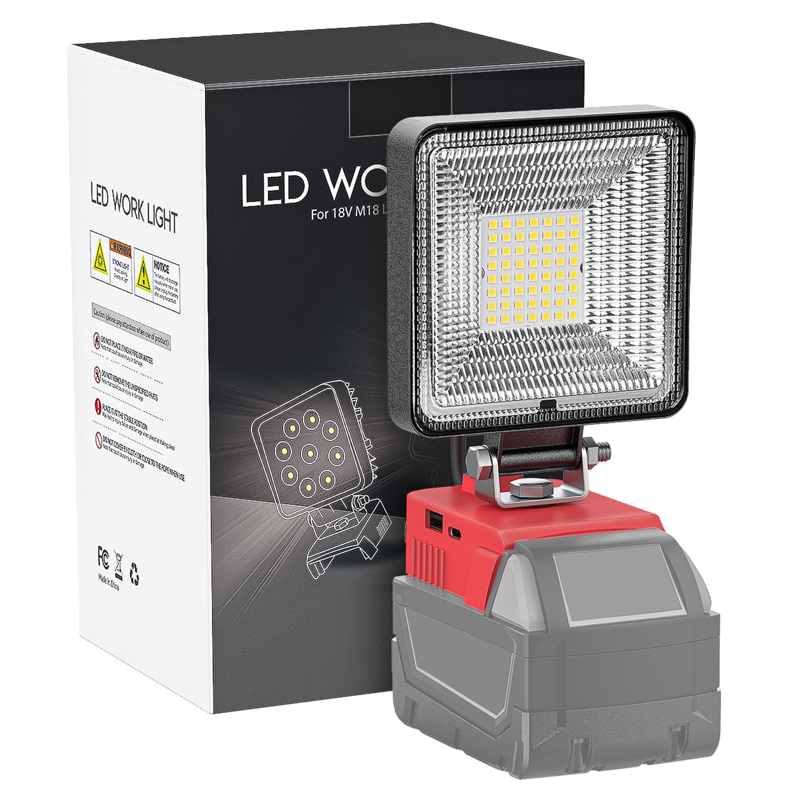 LIVOWALNY Cordless Flood Light for Milwaukee Light for m18 Work Light, 27W 2700LM LED Work Light Battery Light for Milwaukee m18 Battery with USB & Type C Charger Port