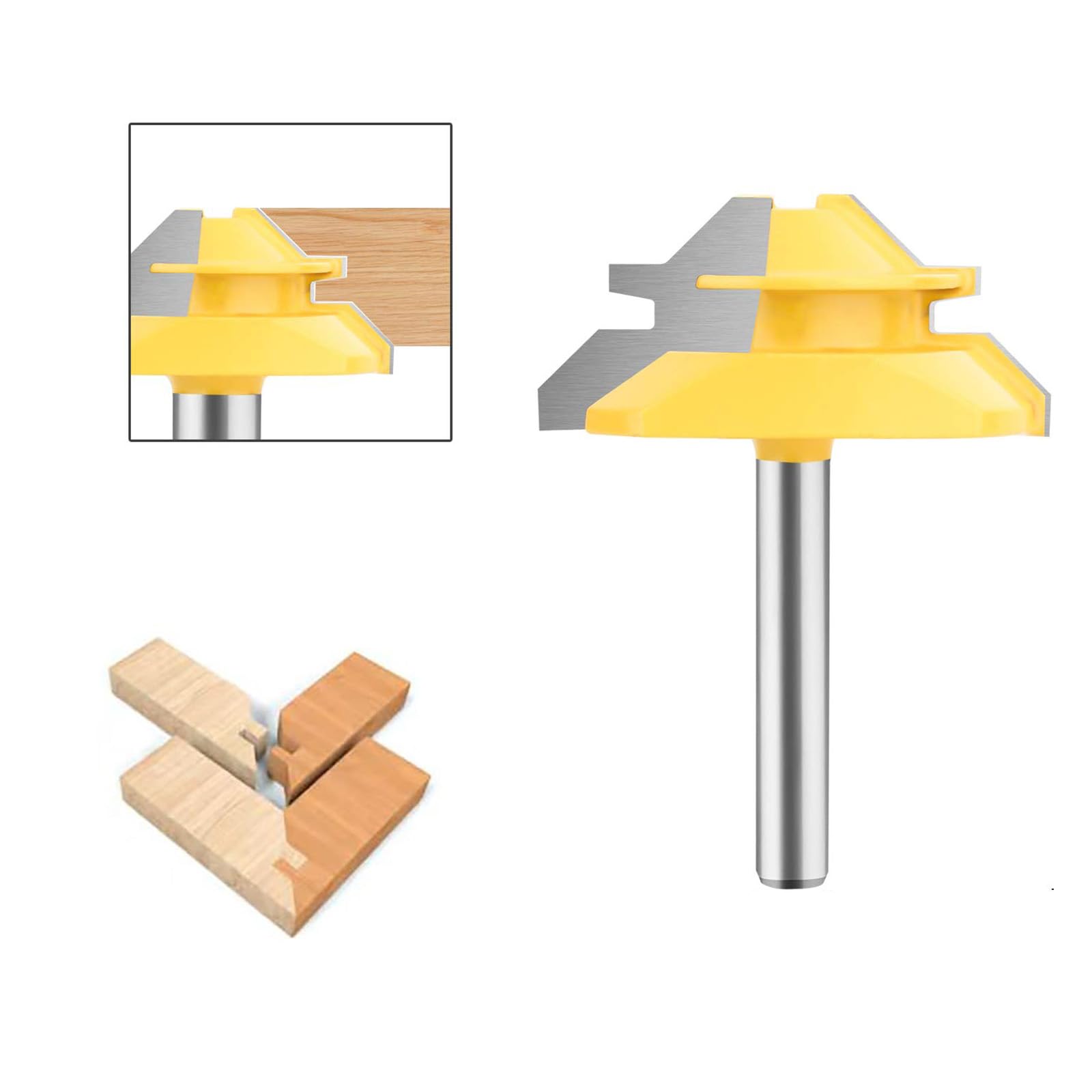 TOEVER 1/4 Inch Shank Router Bit,45 Degree Lock Miter Router Bit , for 31/64", 37/64",3/4" Cutting Height,3-Piece Joint Router Bits, Wood Milling Cutter Glue Joint Tools Set(3PCS 1/4 Shank)