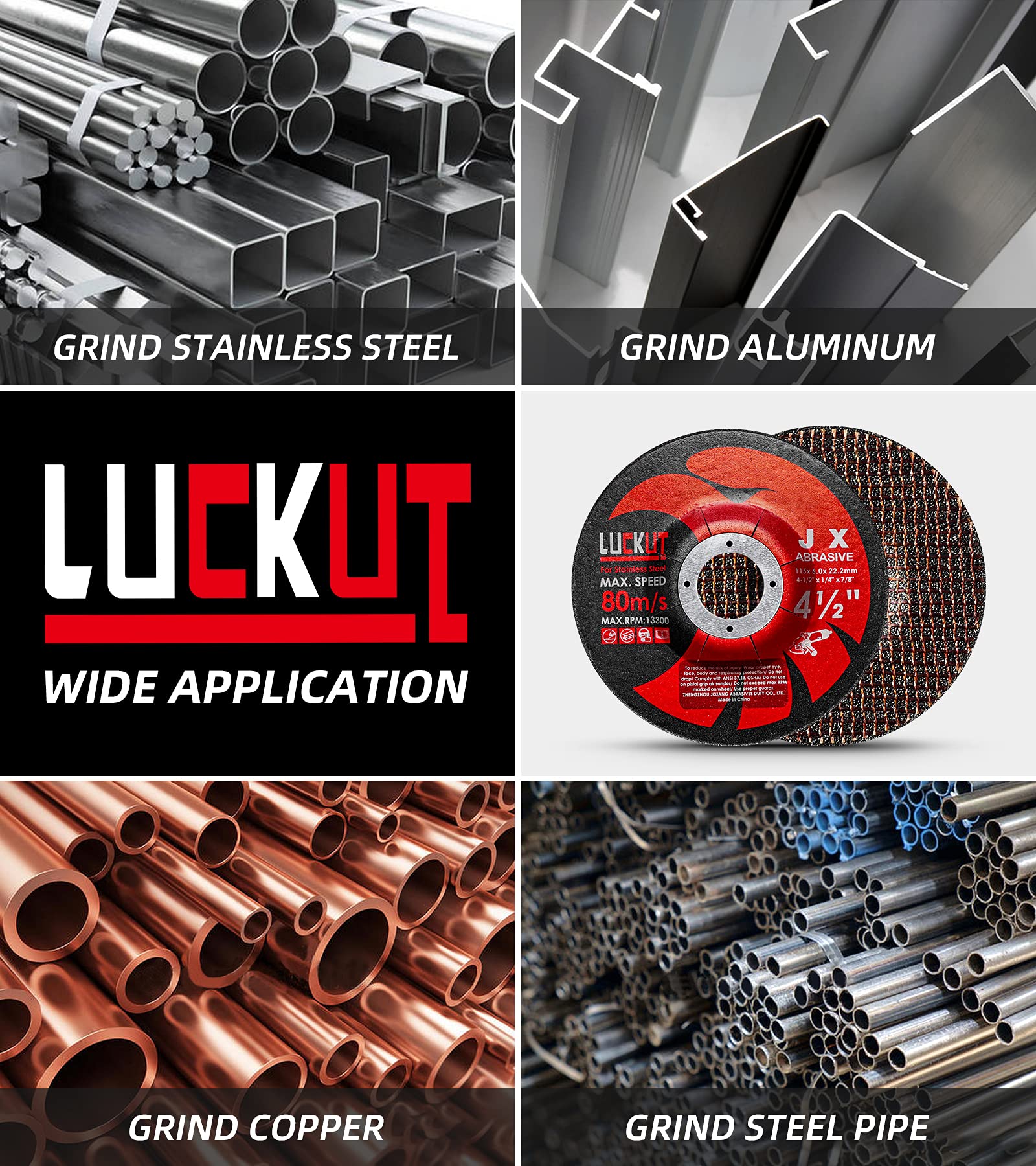 LUCKUT Grinding Wheels Grinding Discs 4-1/2'' x 1/4'' x 7/8'' Grinder Wheel Center Metal Aggressive Grinding for Angle Grinders-10 Pack