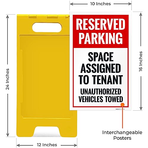 Reserved Parking Space Assigned To Tenant Unauthorized Vehicles Towed Sidewalk Sign Kit, 10x16 Inches, With A Frame Stand, Made in USA by Sigo Signs