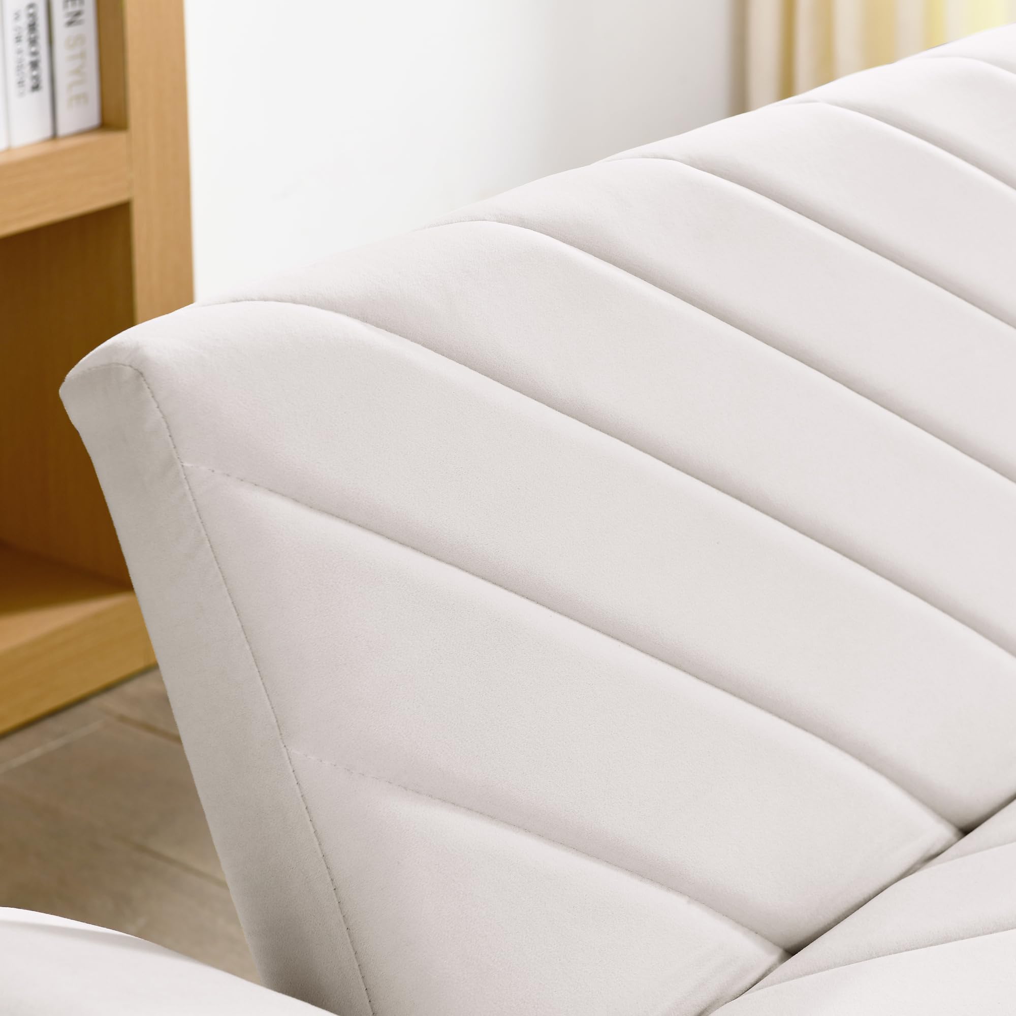 OUYESSIR 78 inch Velvet Futon Sofa Bed, Small Couch, Convertible Futon Sleeper Sofa with Folding Armrests, Modern Loveseat Couch for Bedroom, Living Room (Beige)