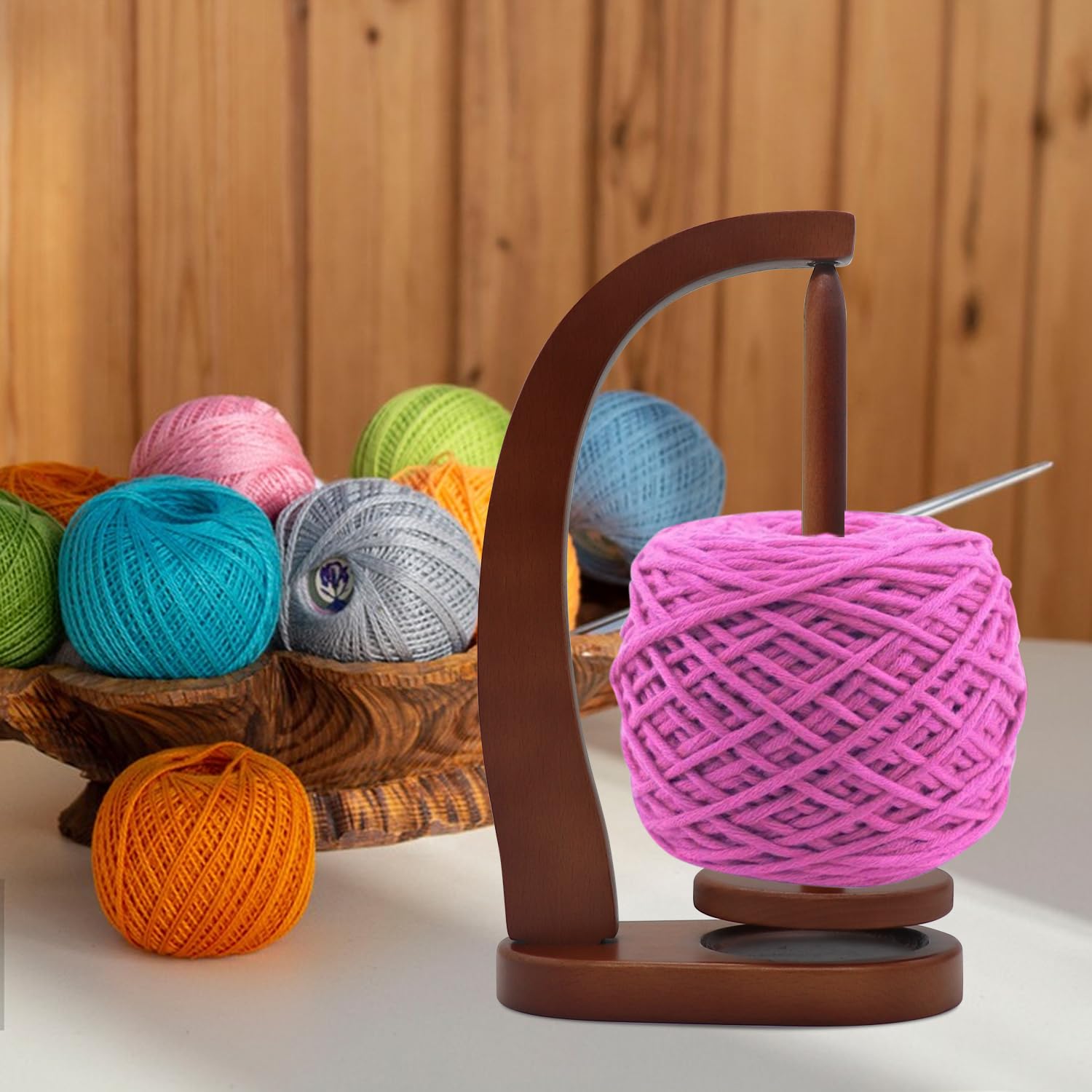 Sthmeyue Yarn Holder for Crocheting, Beech Yarn Spinner: Effortless Rotation Achieved Through Magnetic Levitation,Wooden Spinners for Crocheting,Yarn Ball Holder (Brown)
