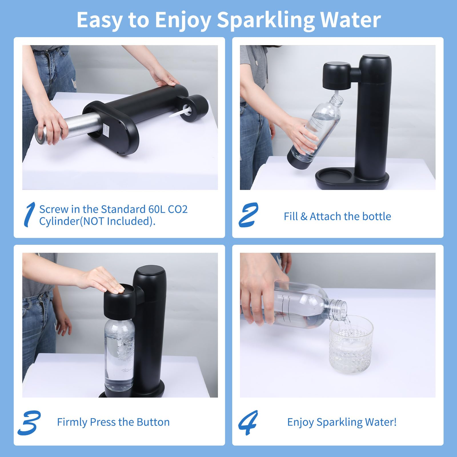 spoonlemon Sparkling Water Maker, Soda Streaming Machine for Home Use, Carbonated Water Machine with BPA Free 1L PET Bottle, Compatible with Any Screw-in 60L CO2 Exchange Carbonator, Black