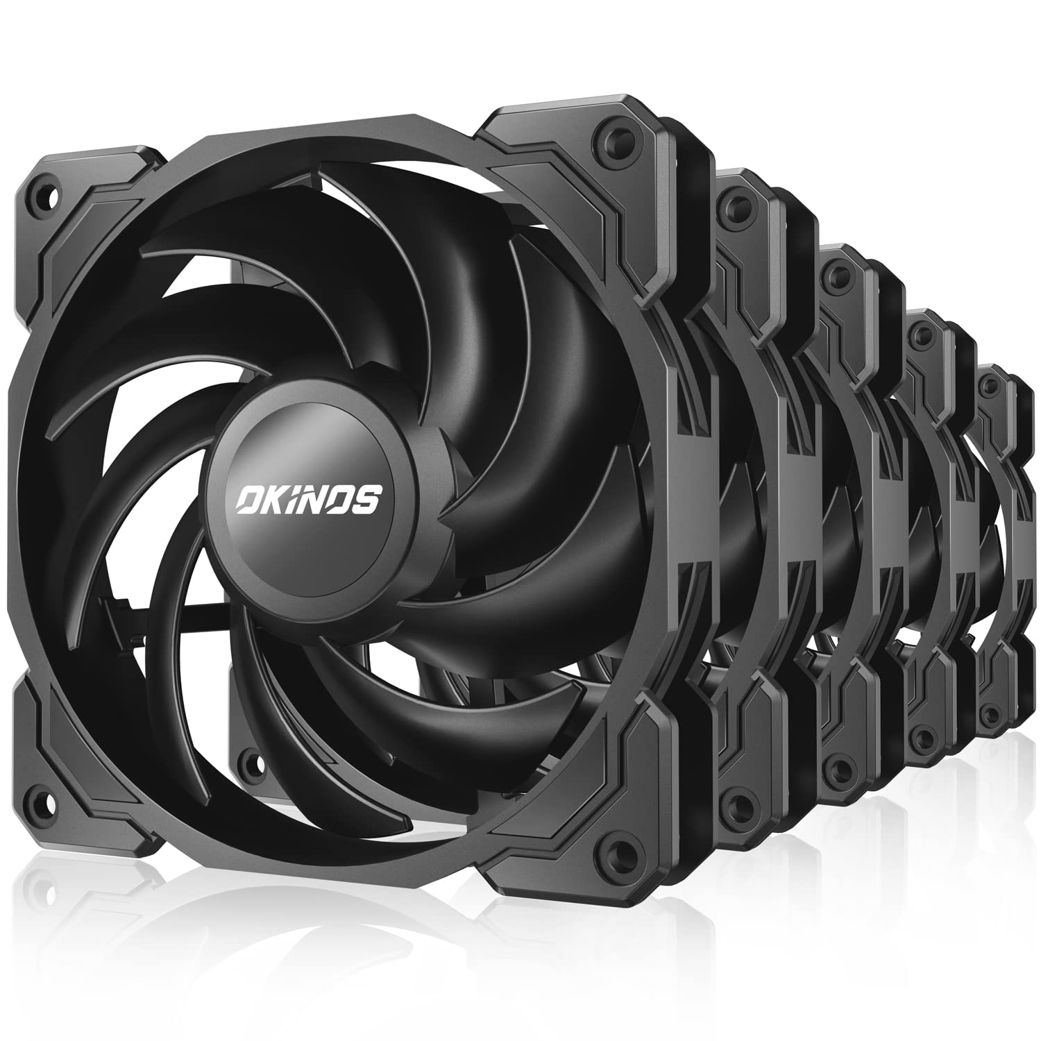 Okinos, 26.9 dBA, 4Pin PWM, Air Series, 120mm Case Fan 5 Packs, Silent Case Fan