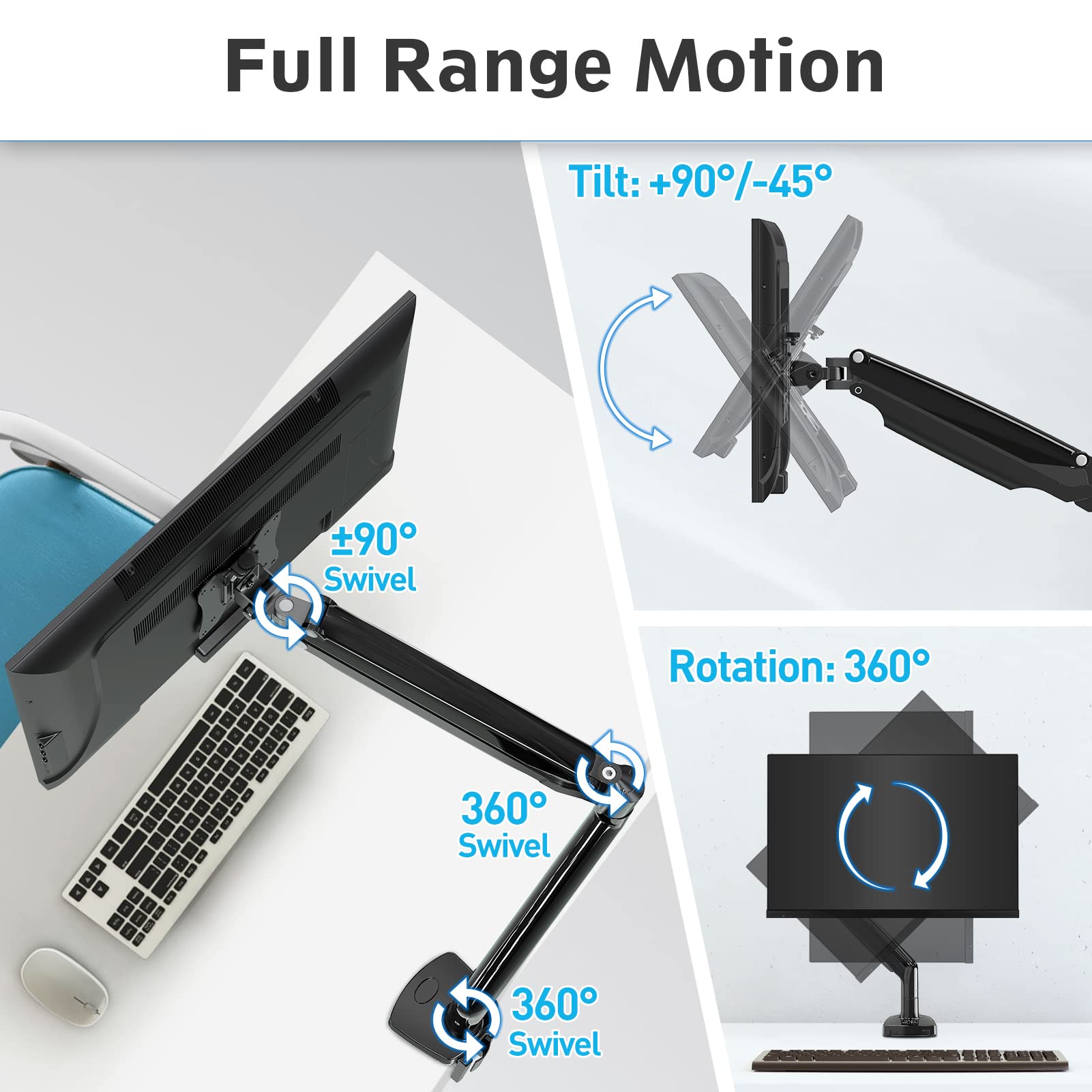 MOUNTUP Single Monitor Wall Arm & Ultrawide Single Monitor Desk Mount Bundle