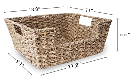 Seagrass Wicker Storage Baskets with Handles 13.8” x 11” x 5.5”, 2-Pack, Large Storage Baskets for Shelf Organizing, Rectangular Pantry Organizer Basket Bins, Chi An Home Woven Baskets for Storage…