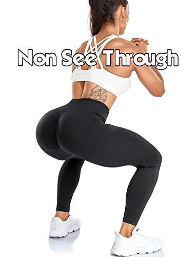 SEASUM High Waist Seamless Workout Legging for Women Side Shadows Booty Leggings Butt Lift Gym Yoga Pants Black M