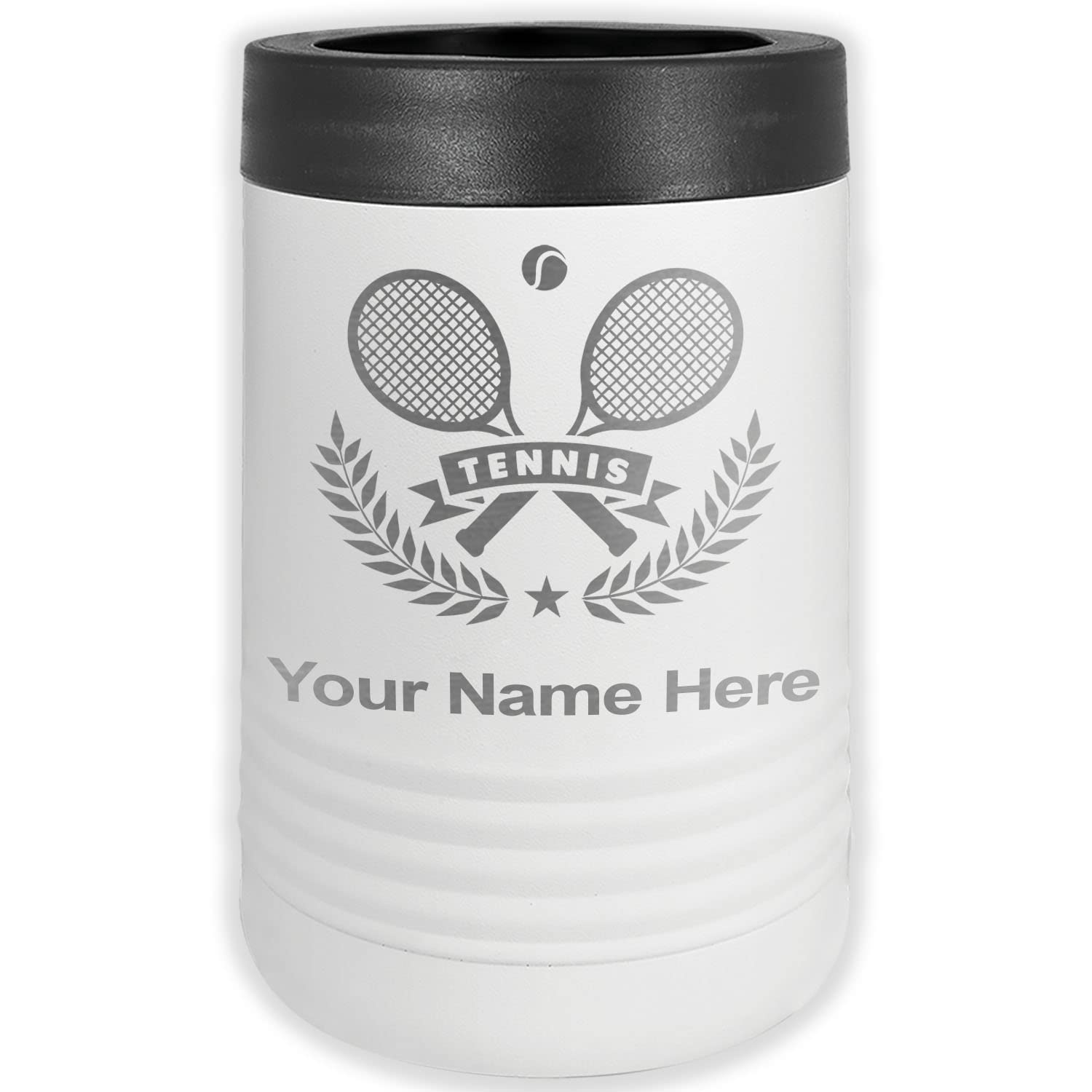 LaserGram Double Wall Insulated Beverage Can Holder, Tennis Rackets, Personalized Engraving Included (Standard Can, White)