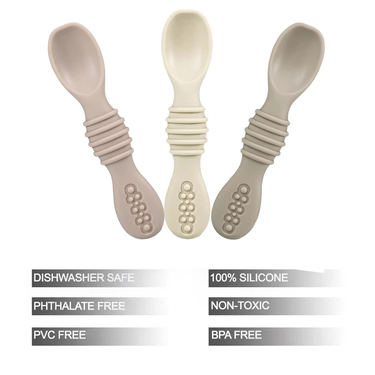 PandaEar 3 Pack Baby Led Weaning Spoons| Silicone Baby Spoons Self Feeding Utensils, Toddler Infant Feeding Spoon First Stage