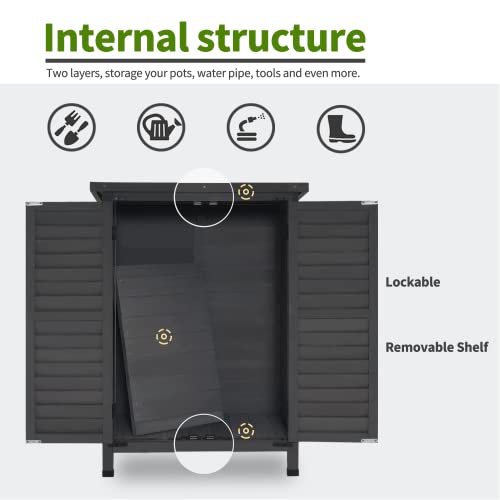 MCombo Outdoor Wood Storage Cabinet, Small Size Garden Wooden Tool Shed with Double Doors, Outside Tools Cabinet for Backyard (24.6”x 18.3”x38.2”) 0985 (Grey)