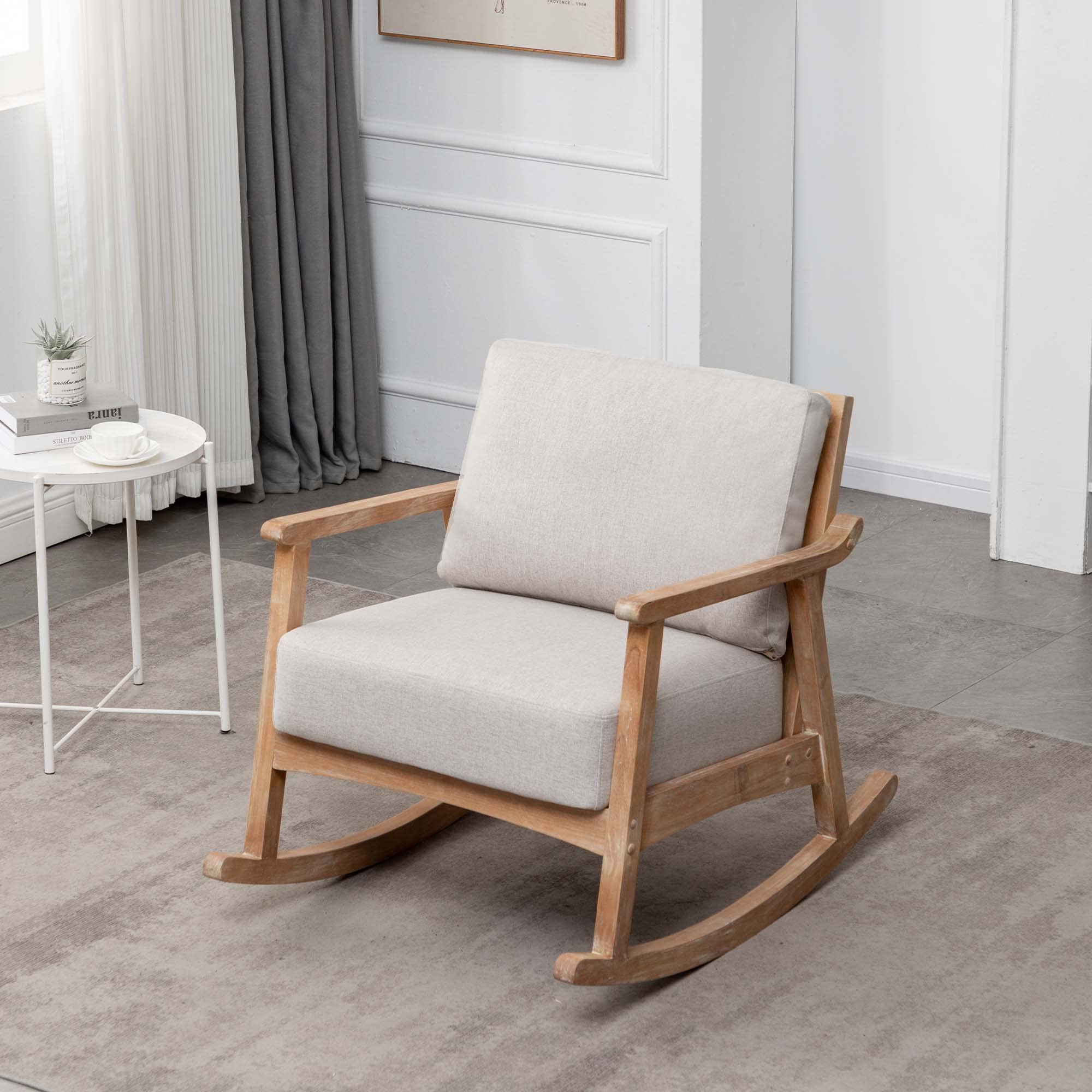 MELLCOM Nursery Rocking Chairs, Upholstered Glider Rocker with Solid Frame and Cushion, Comfy Accent Armchair for Nursery, Living Room and Bedroom