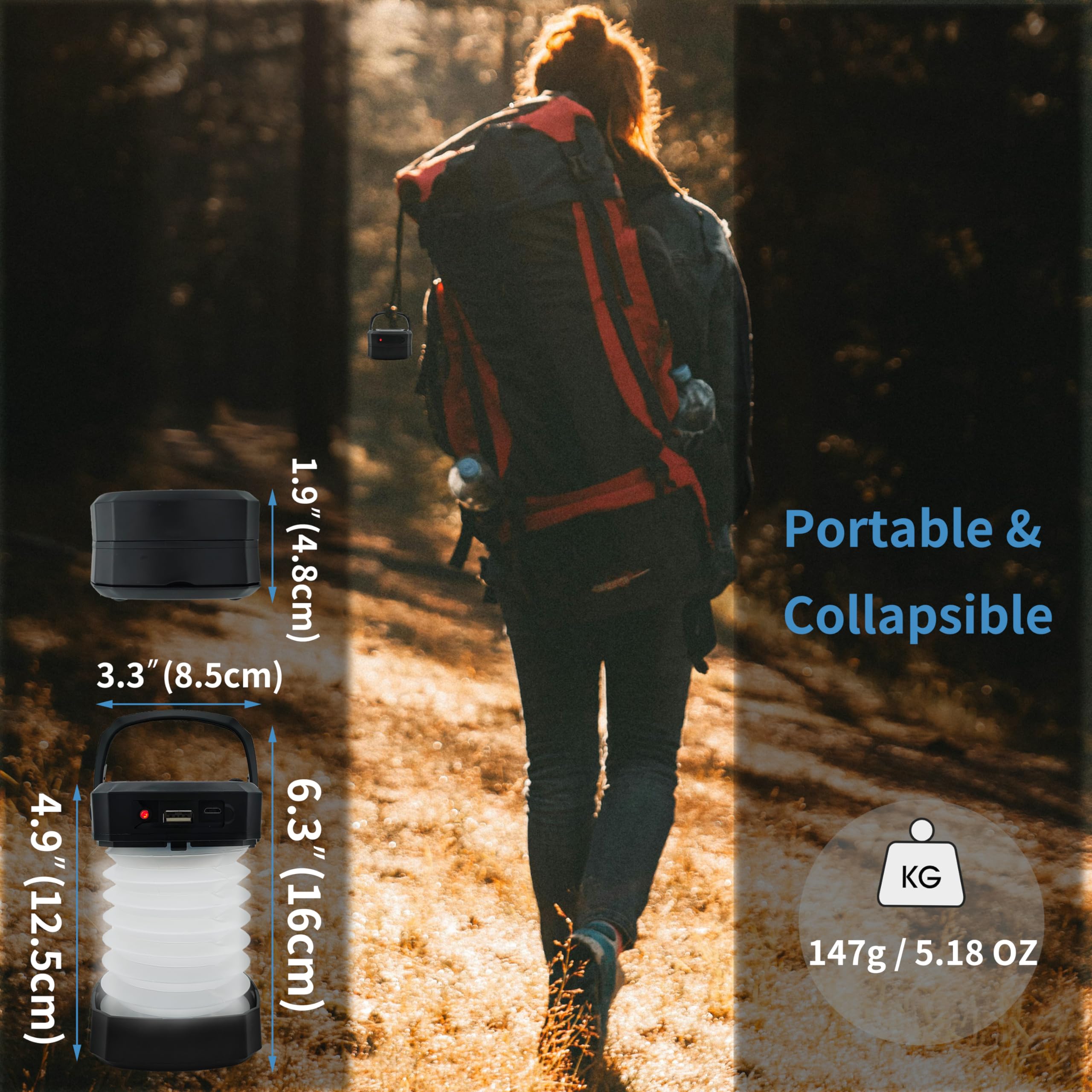 PEKPAK Solar Powered Lantern Flashlight,2-Pack Collapsible LED Camping Lantern,Portable USB Rechargeable Lamp for Power Outages,Emergencies,Hurricanes,Tent Lighting,Hiking,Backpacking Gear(Black)