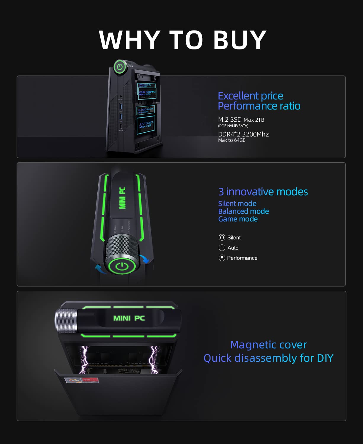 OASLOA Gaming PC AMD Ryzen 9 5900HX 4.6Ghz Processor 32GB DDR4 512GB NVMe M.2 SSD Desktop Computer RGB Light and Mode Adjustable Mini PC Support WiFi 6 and Bluetooth 5.0